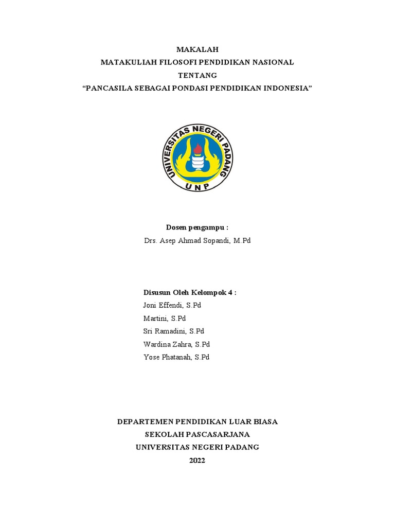 Makalah Kel. 4 (Pancasila Sebagai Pondasi Pendidikan Indonesia) | PDF