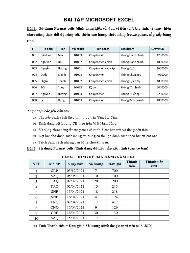 Bai Tap Ms Excel | PDF