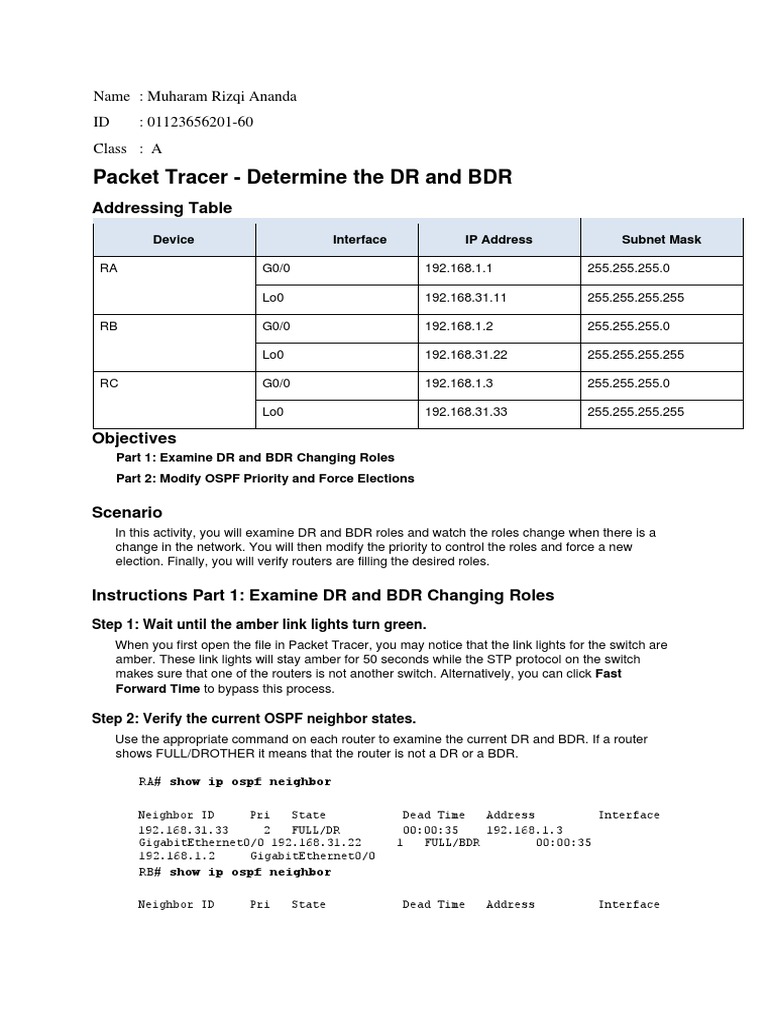 Determining DR and BDR Roles in an OSPF Network | PDF | Computer ...