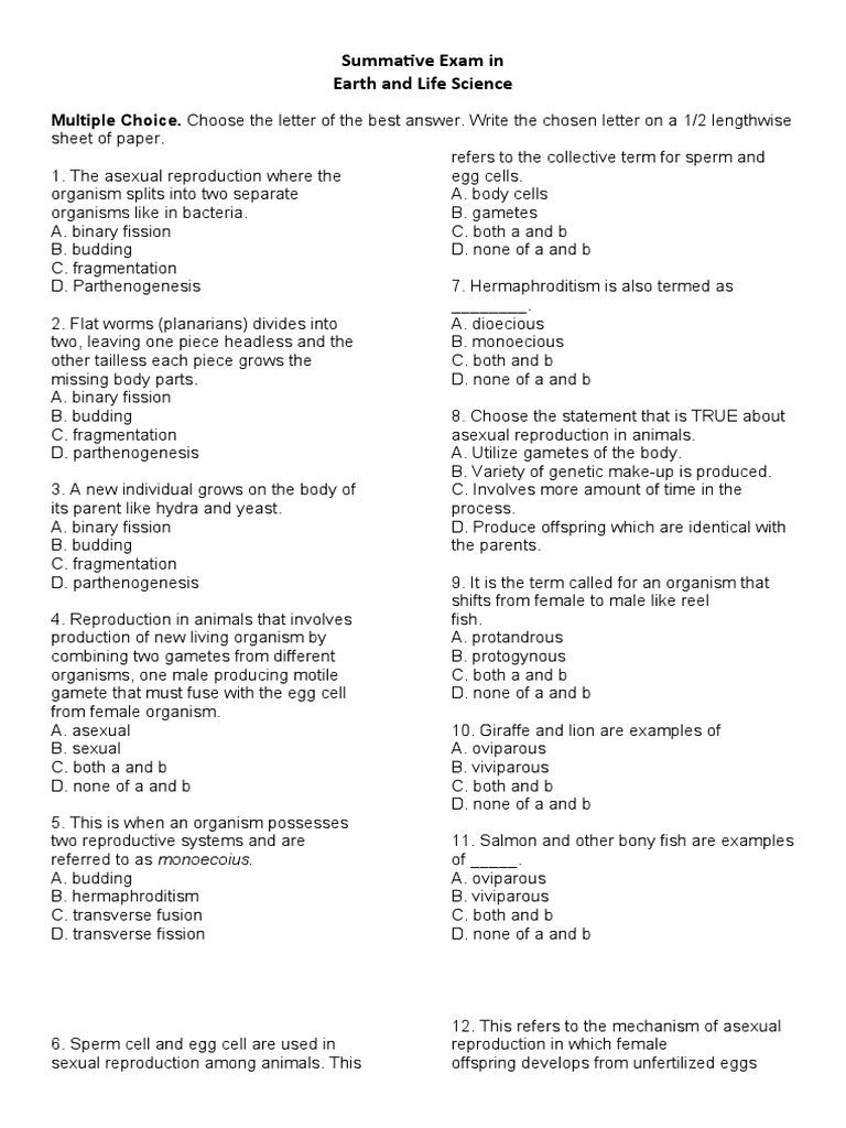 Perpetuation of Life Exam | PDF | Sexual Reproduction | Reproduction