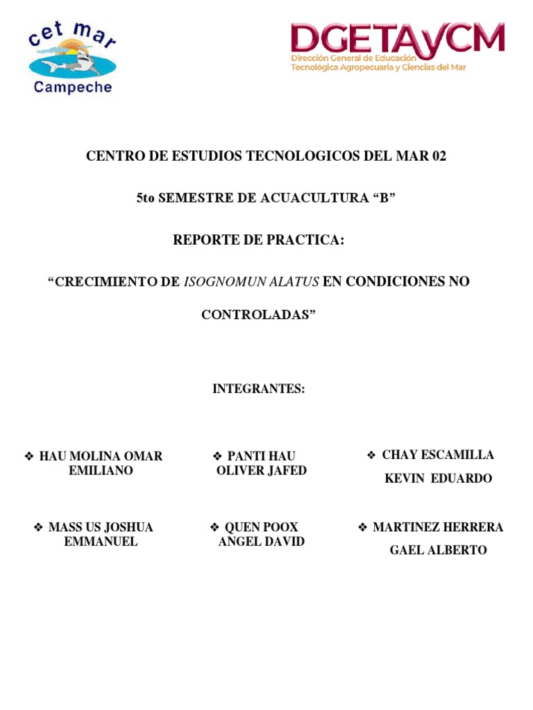 Crecimiento de Isognomon Alatus en Condiciones No Controladas | PDF ...