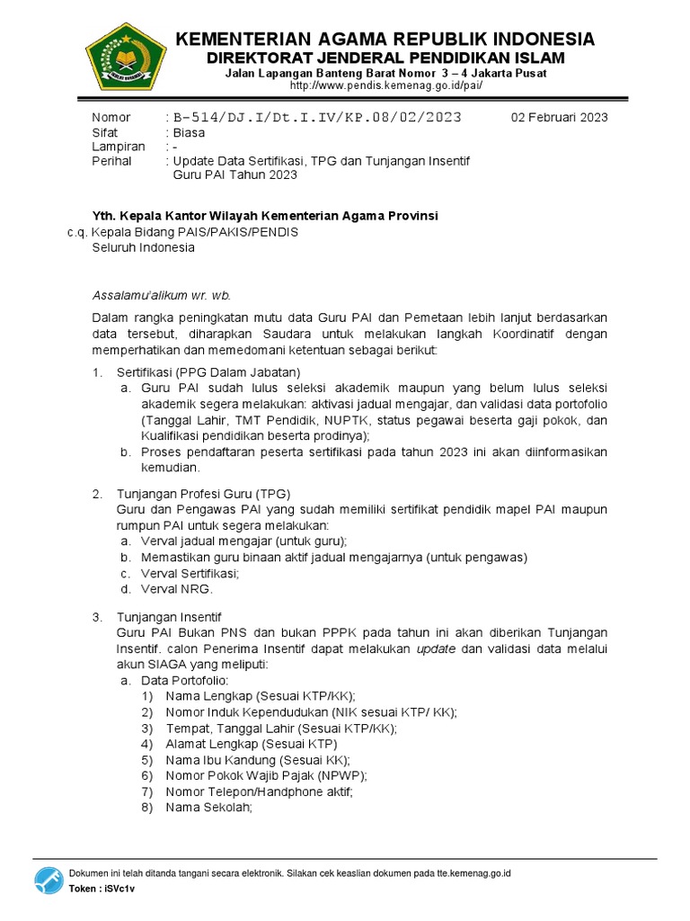 Surat Edaran Update Data SIAGA Tte | PDF