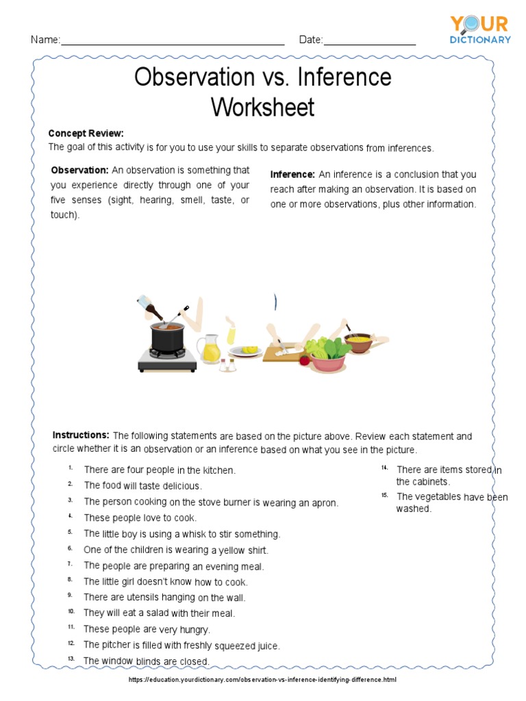 Observation Vs Inference Worksheet 1 | PDF | Observation | Kitchen Observation Vs Inference Worksheet 1 | PDF | Observation | Kitchen