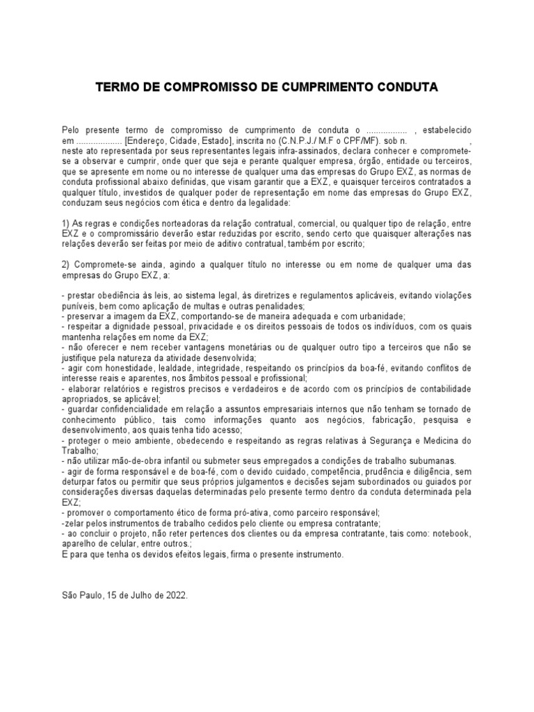 Termos de conduta ética para prestadores de serviços | PDF