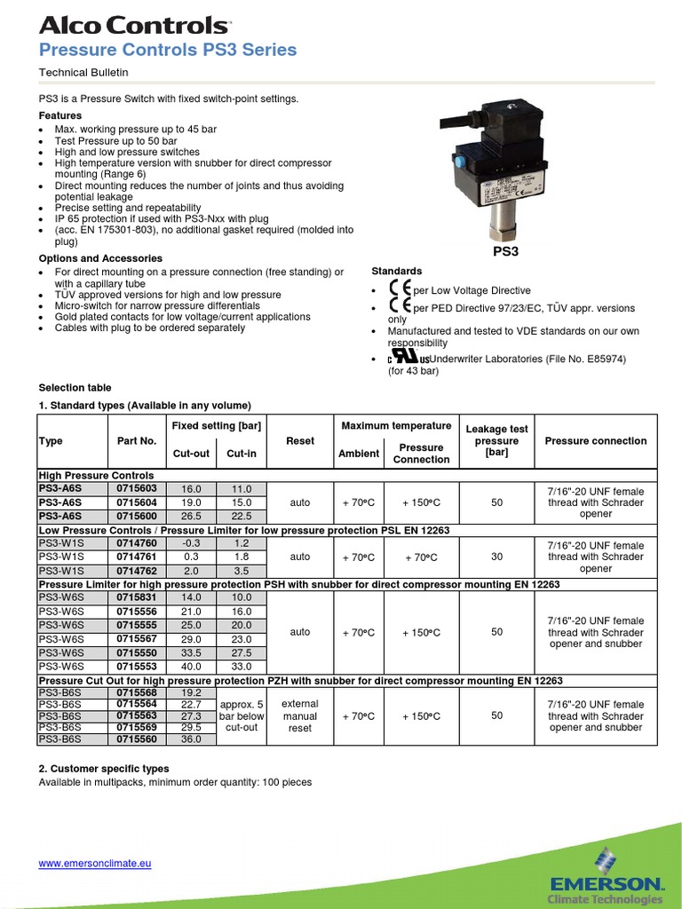 PS3 Series Pressure Switch Overview | PDF | Switch | Electrical Connector