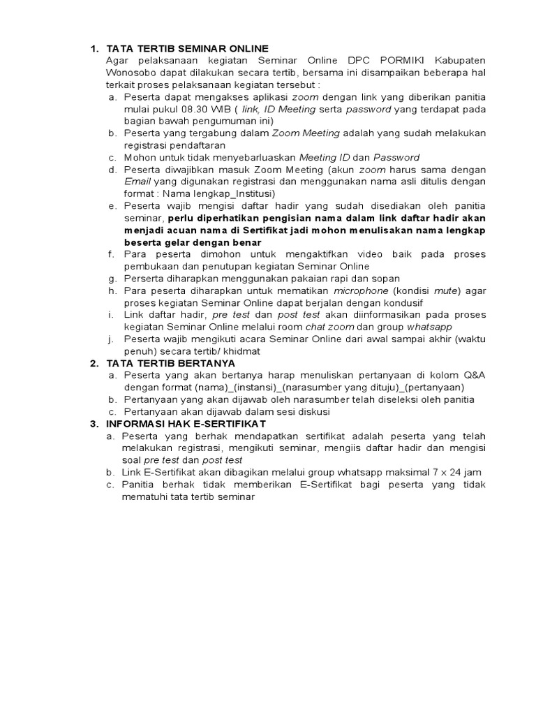 Tata Tertib Seminar Online | PDF