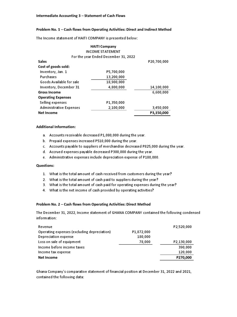 Topic No. 2 - Statement of Cash Flows PDF | PDF | Expense | Dividend