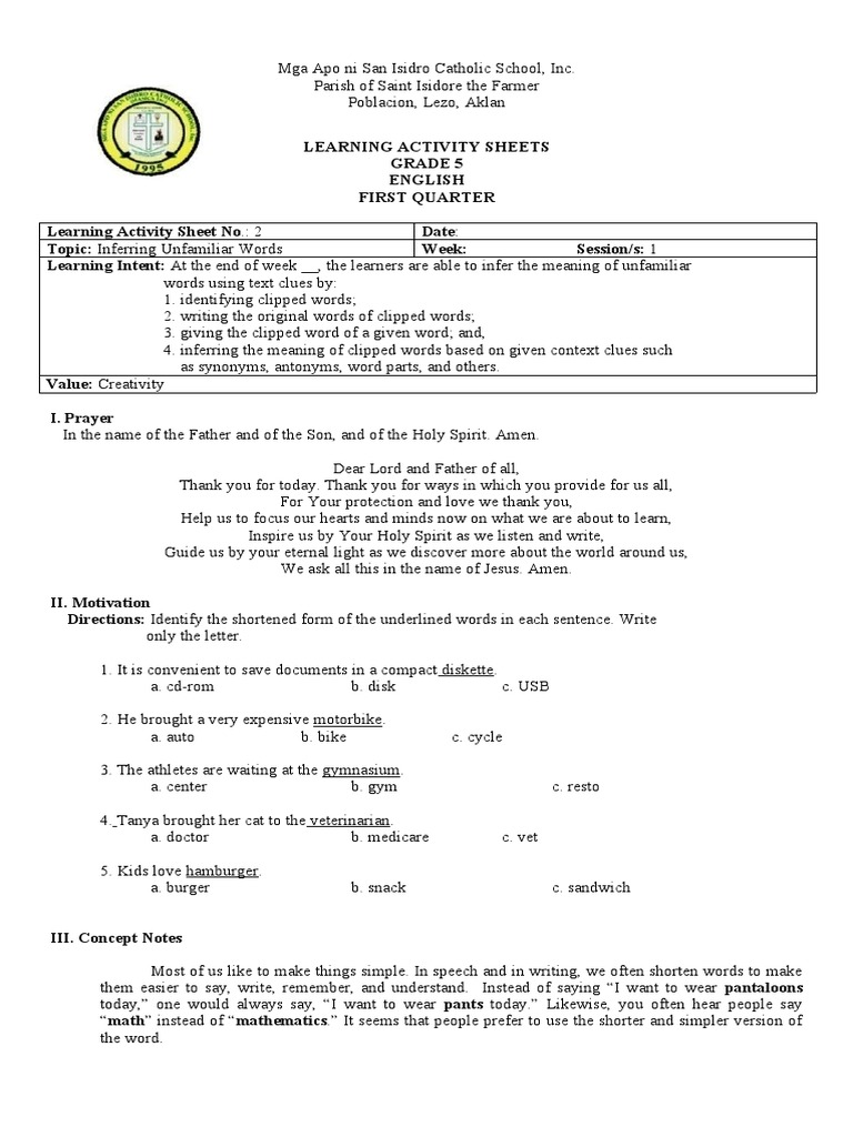 Grade 5 LAS ENGLISH | PDF | Verb | Subject (Grammar)