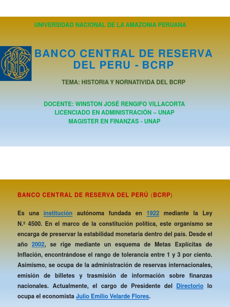 Banco Central de Reserva Del Peru - Clase 3 BCRP | PDF | Bancario ...