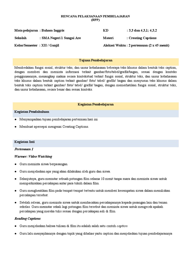 RPP Creating Captions | PDF