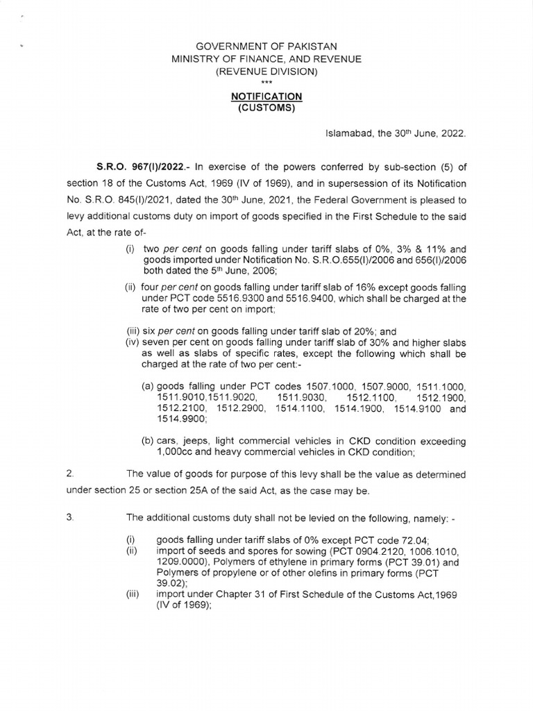 Sro 967 (I) 2022 | PDF | Tariff | Economies