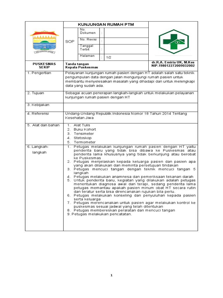 Sop Kunjungan Rumah HT | PDF