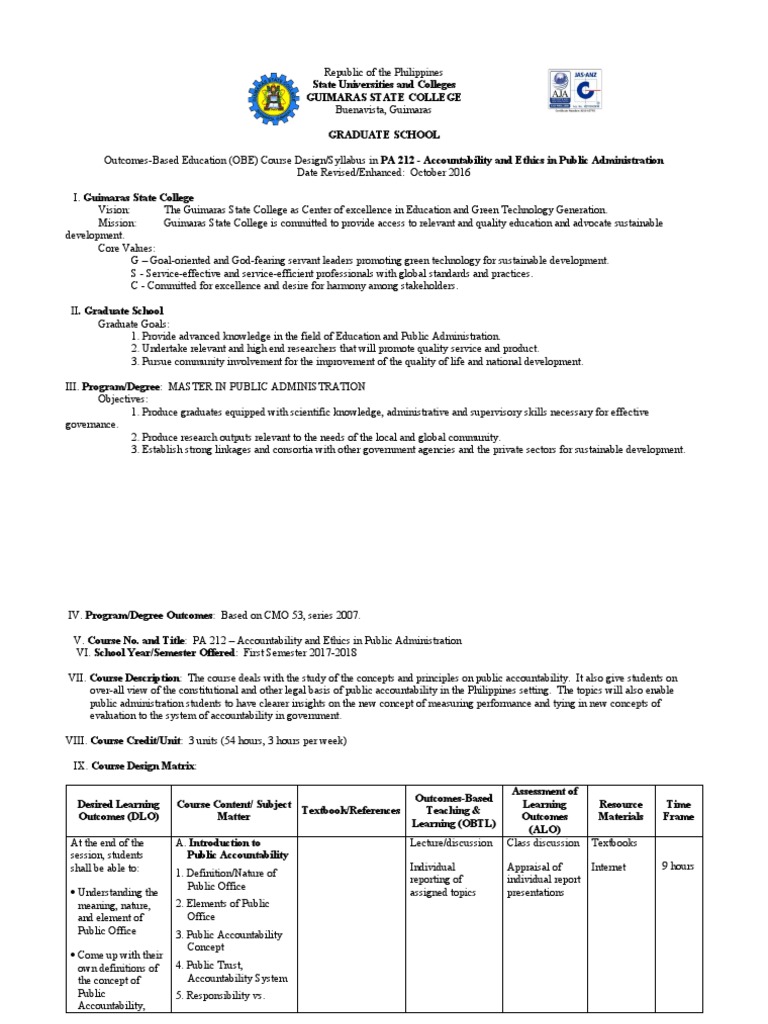Syllabus Accountability and Ethics | PDF | Accountability | Public ...