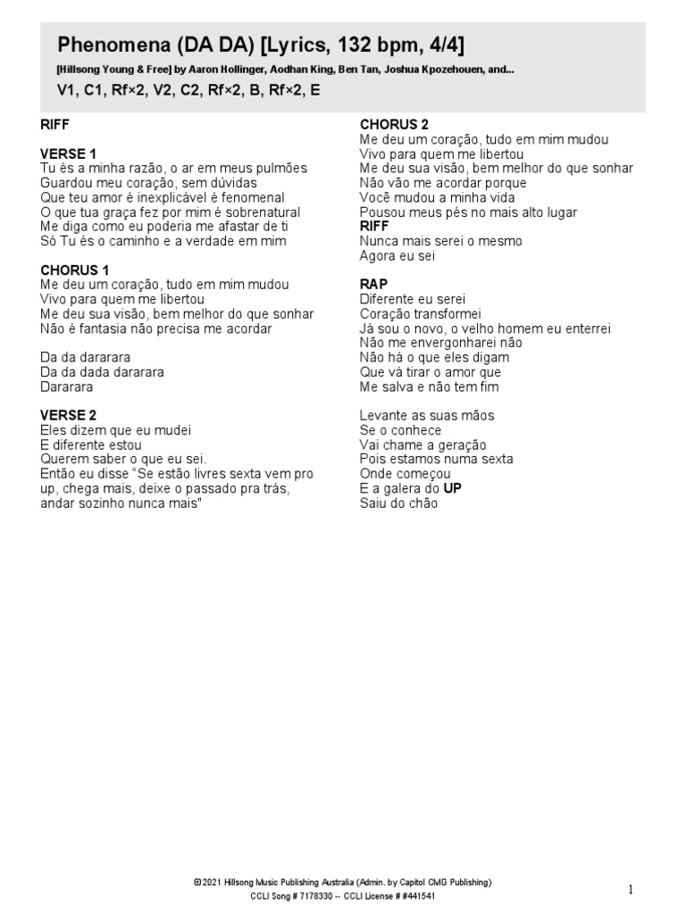 Phenomena (Da Da) - Lyrics | PDF