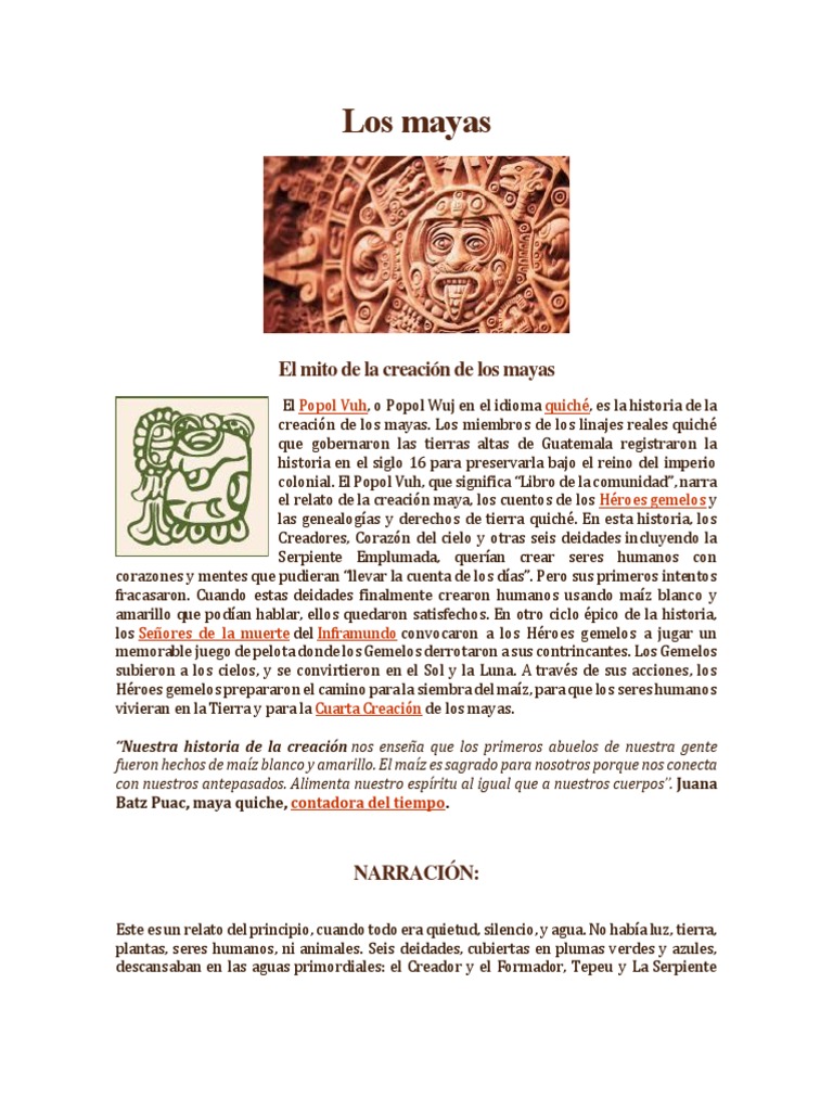 Mito de creación maya en el Popol Vuh | PDF | Civilización maya | Mitología