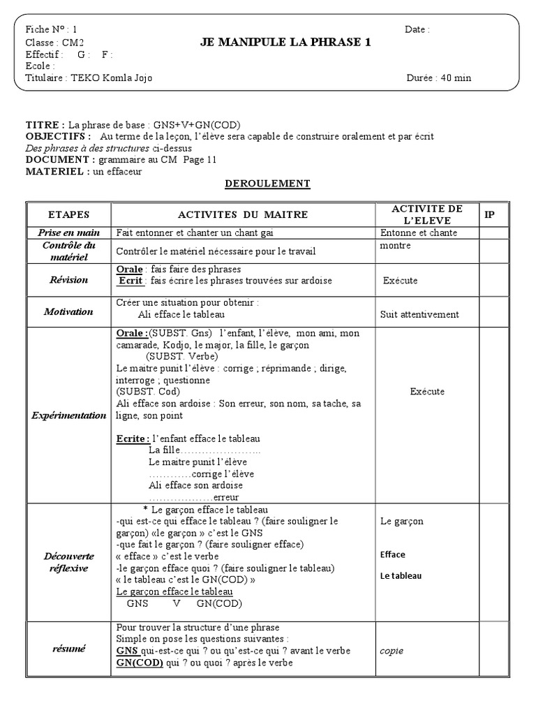 GRAMMAIRE Editée CM2 | PDF | Complément d'objet | Genre grammatical