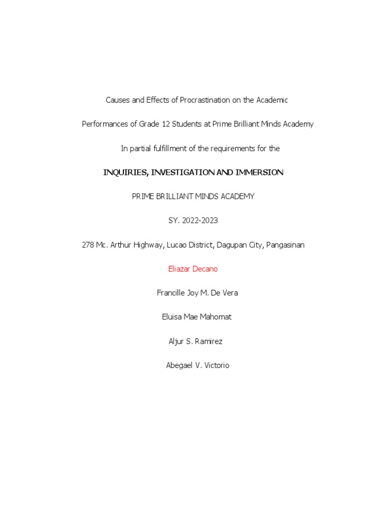 Procrastination's Impact on Grade 12 Students | PDF | Professional ...