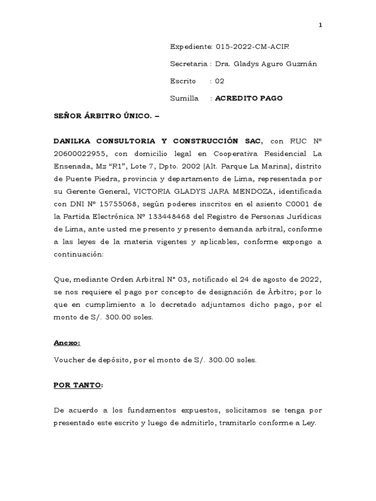 Escrito #02 - Pago de Tasa | PDF | Finanzas y dinero