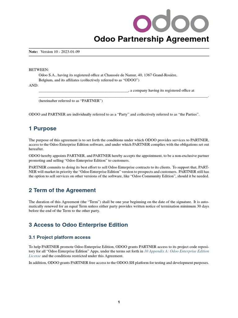 Odoo Partnership Agreement | PDF | License | Subscription Business Model