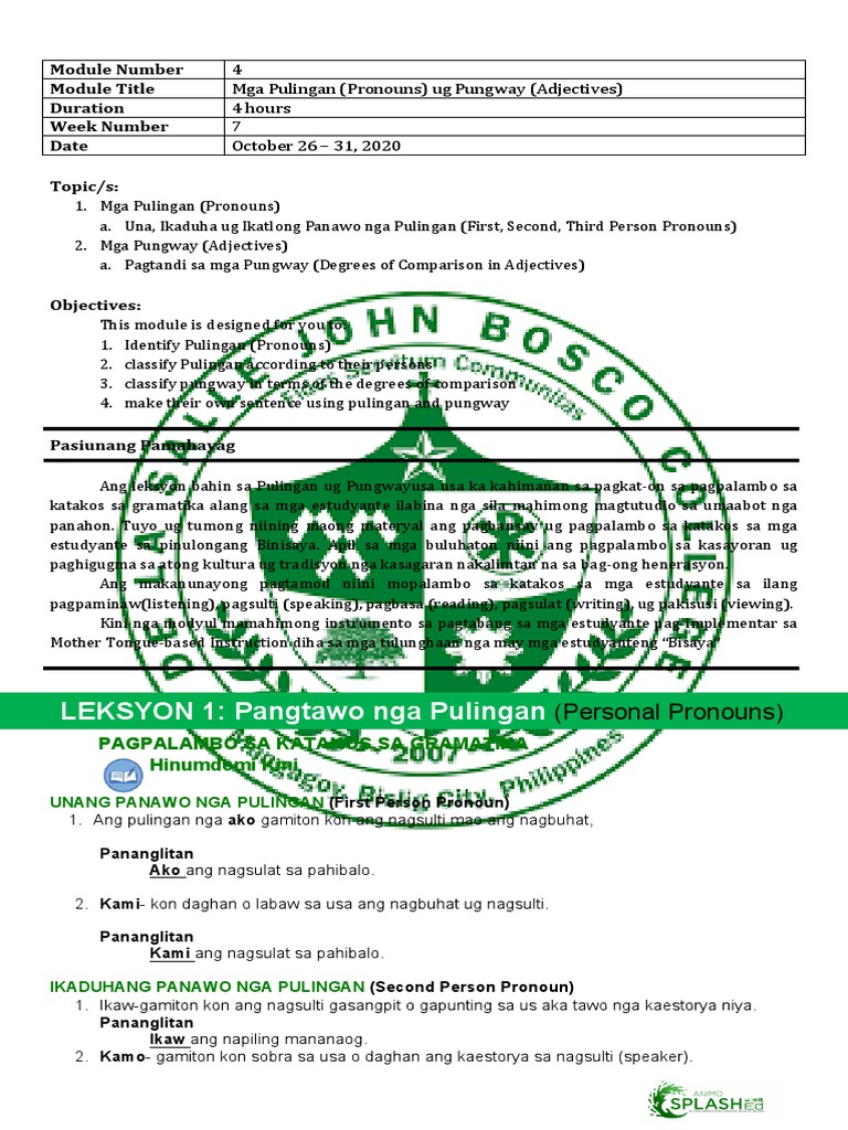 MTB Mga Pulingan (Pronoun) Pungway (Adjectives) | PDF