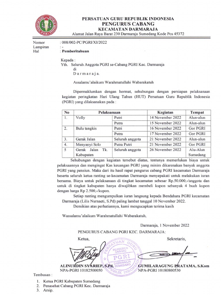 Surat Pemberitahuan Kegiatan | PDF