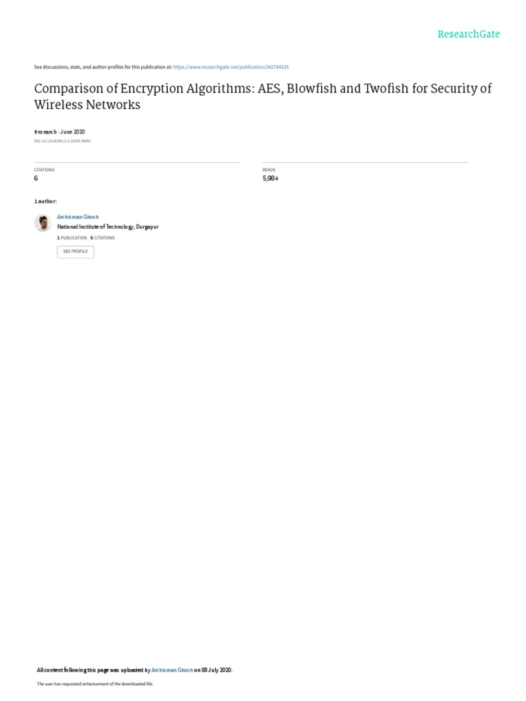 Comparison of Encryption Algorithms: AES, Blowfish and Twofish For ...