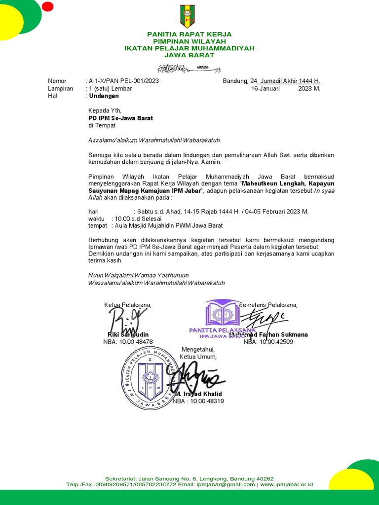 Undangan Rapat Kerja IPM Jabar 2023 | PDF