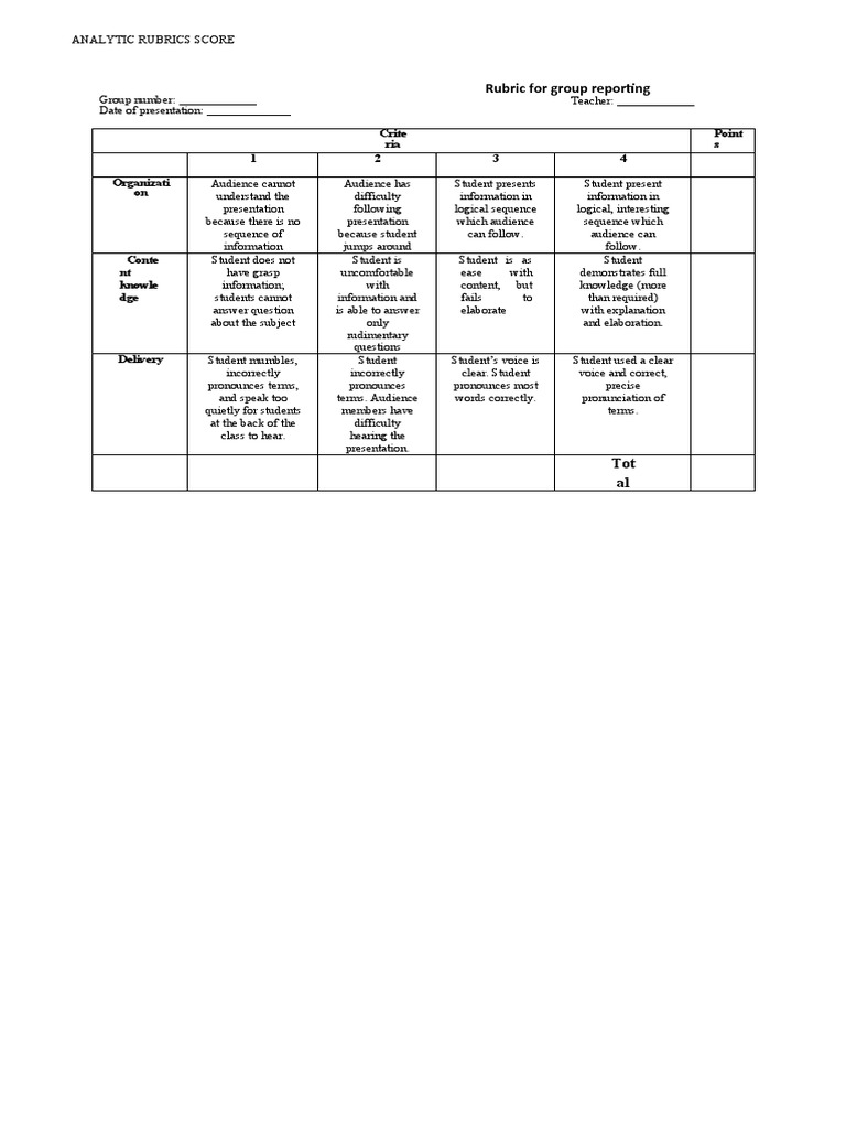 Rubric For Reporting | Download Free PDF | Rubric (Academic) | Cognition