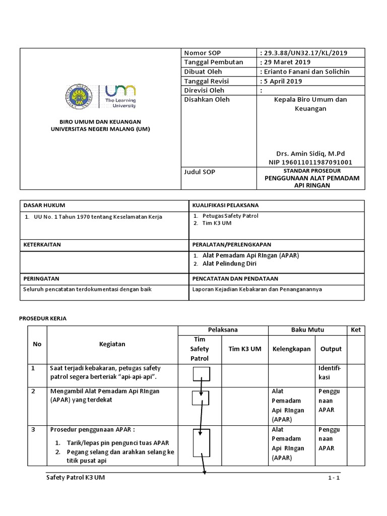 SOP Penggunaan Alat Pemadam Api Ringan | PDF