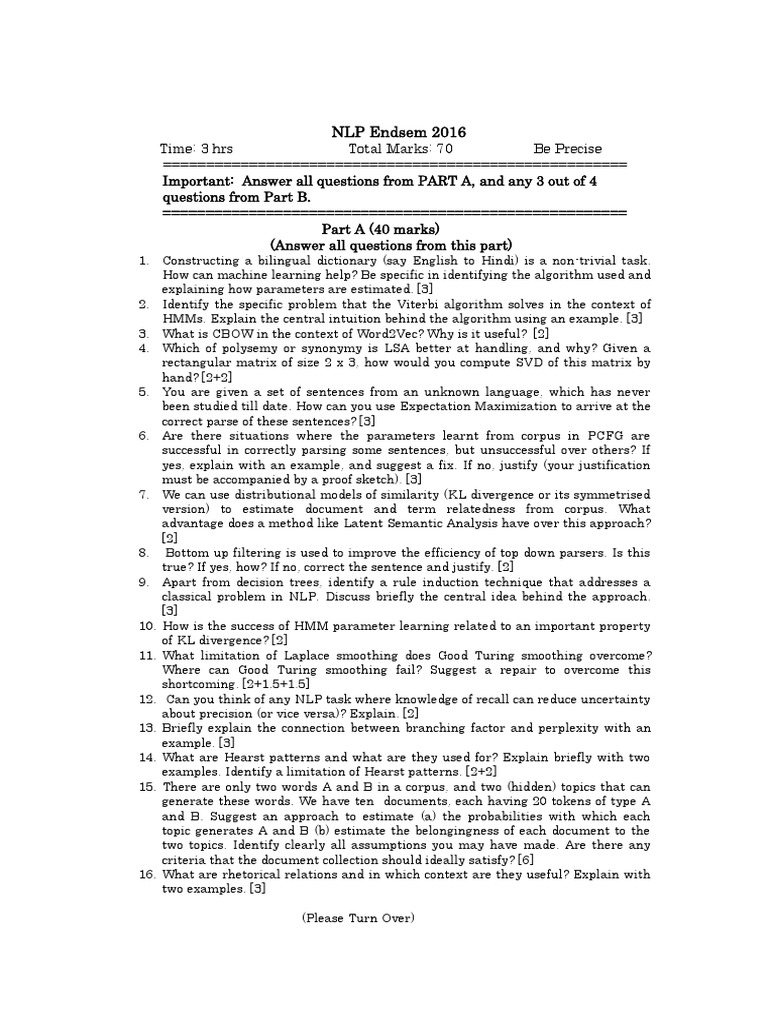 NLP Endsem 2016 | PDF | Parsing | Applied Mathematics
