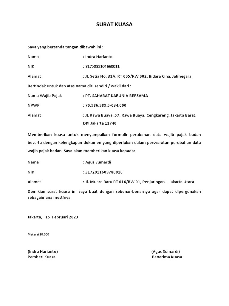 Surat Kuasa Perubahan Data | PDF