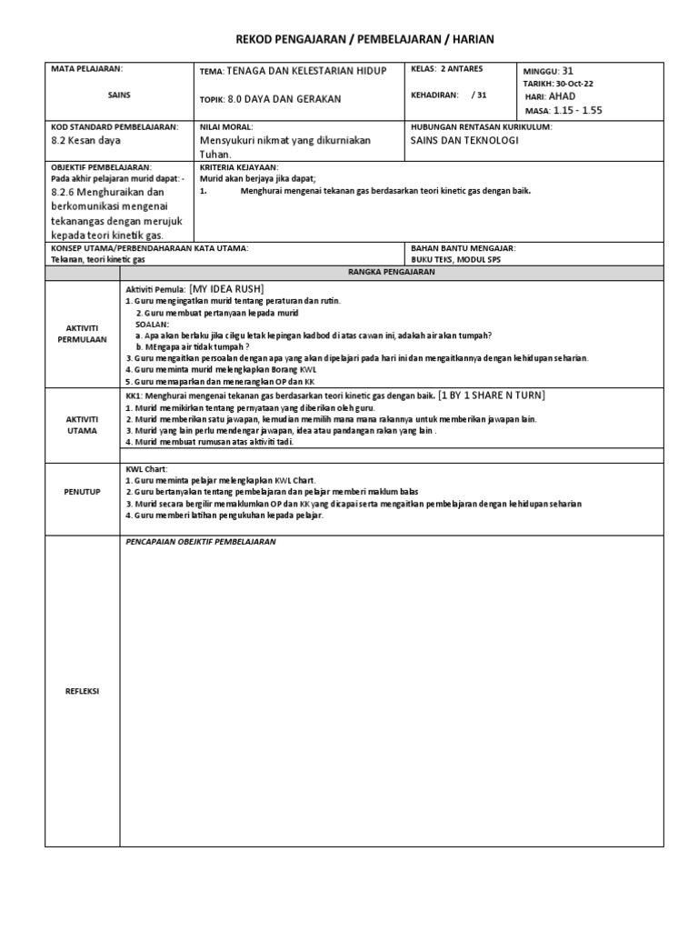 RPH Sains KSSM | PDF | Sains & Matematika