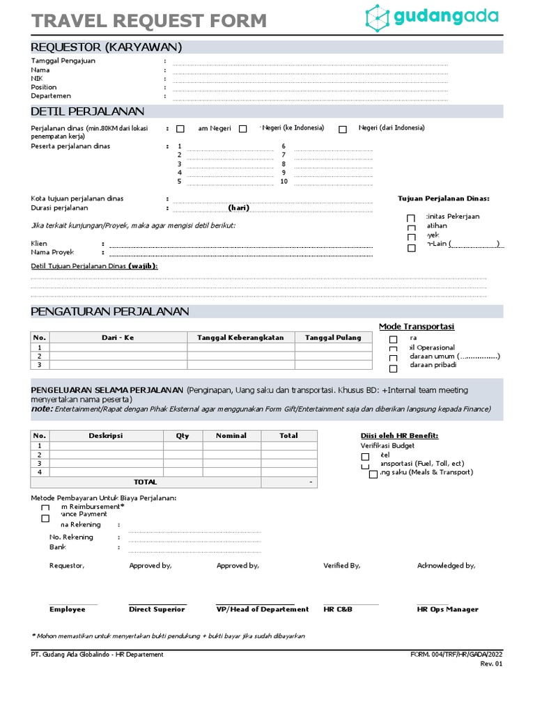 Travel Request Form 2022 | PDF