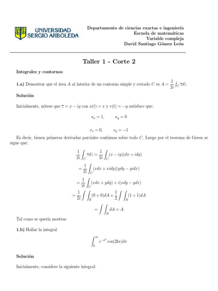 Variable Compleja-Segundo Taller | PDF | Integral | Desigualdad (Matemáticas)