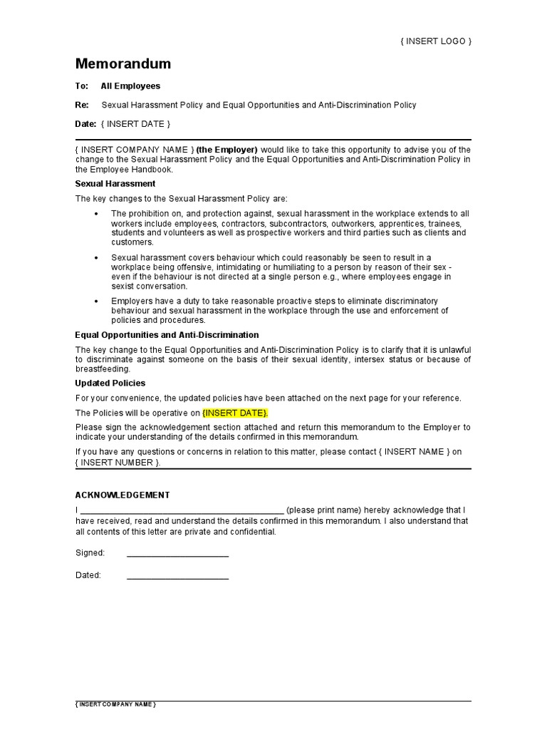 Updated Sexual Harassment Policy Memo | PDF | Sexual Harassment ...