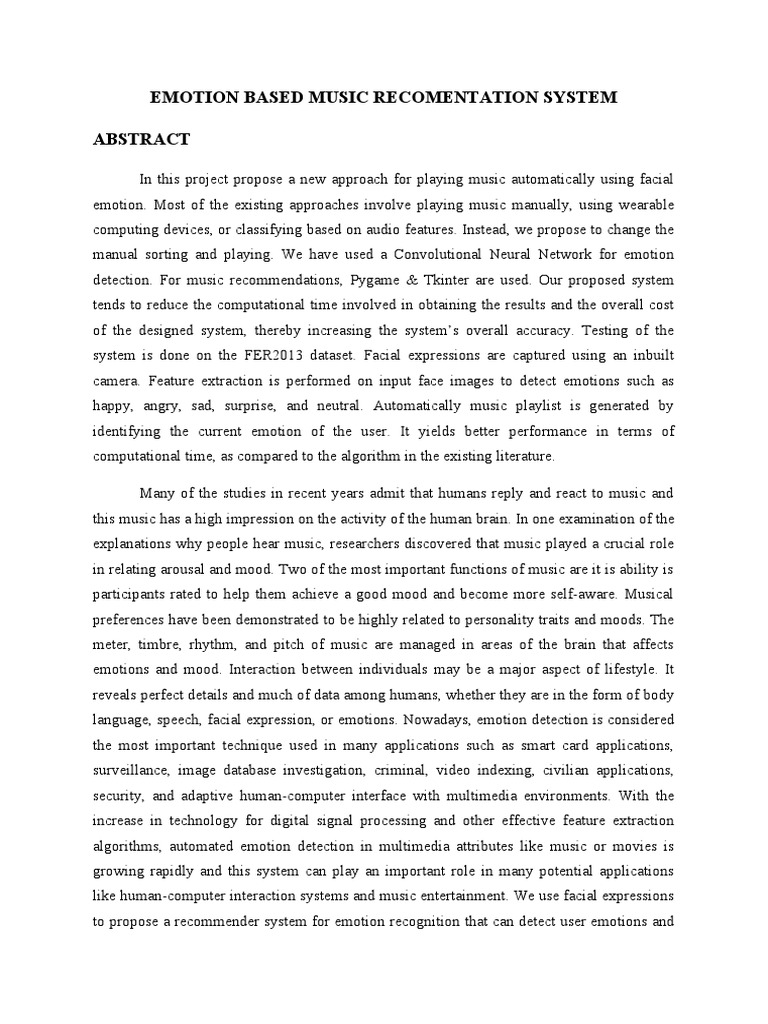 Emotion Based Music Recomentation System | PDF | Emotions | Cognitive ... Emotion Based Music Recomentation System | PDF | Emotions | Cognitive ...