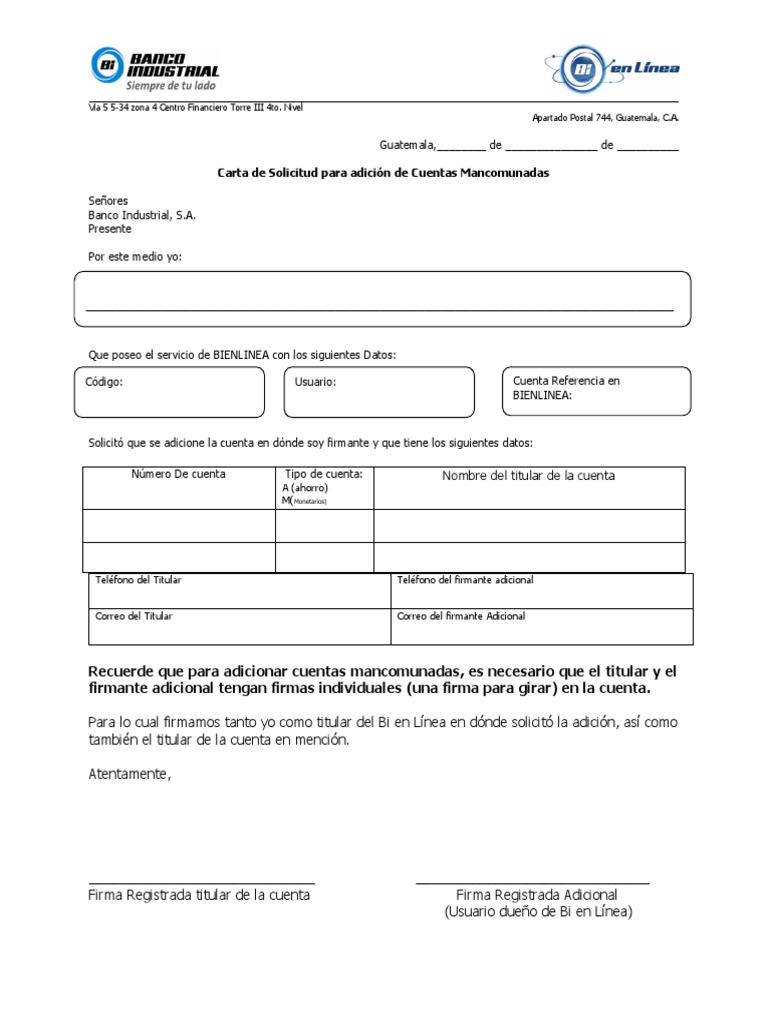 Adicion Cuenta Mancomunada | PDF