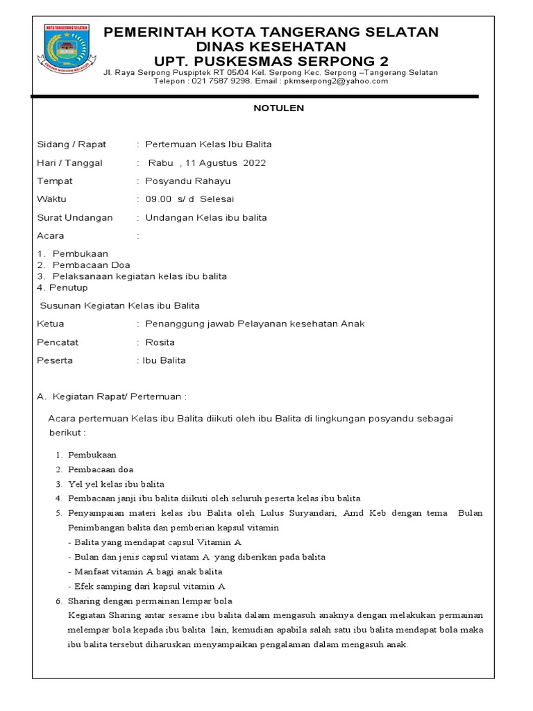 Notulen Kelas Ibu Balita | PDF