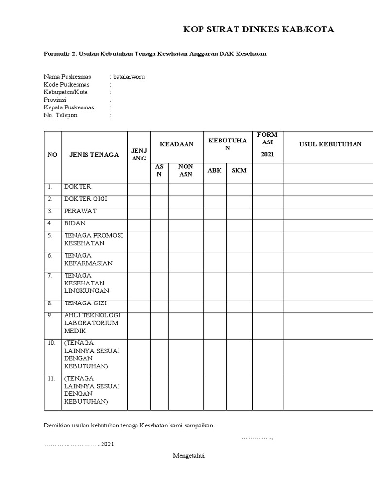 Contoh Rencana Pemenuhan Dari Aplikasi Renbut | PDF