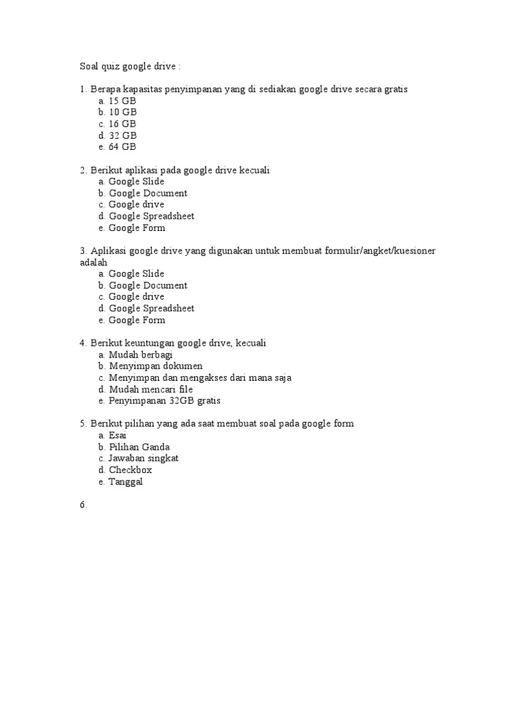 Soal Quiz Google Drive | PDF | Komputer