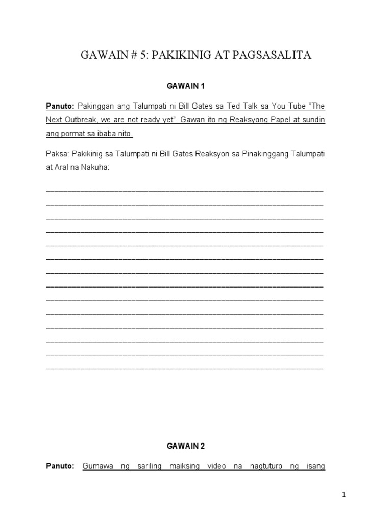 Gawain # 5 - Pakikinig at Pagsasalita | PDF