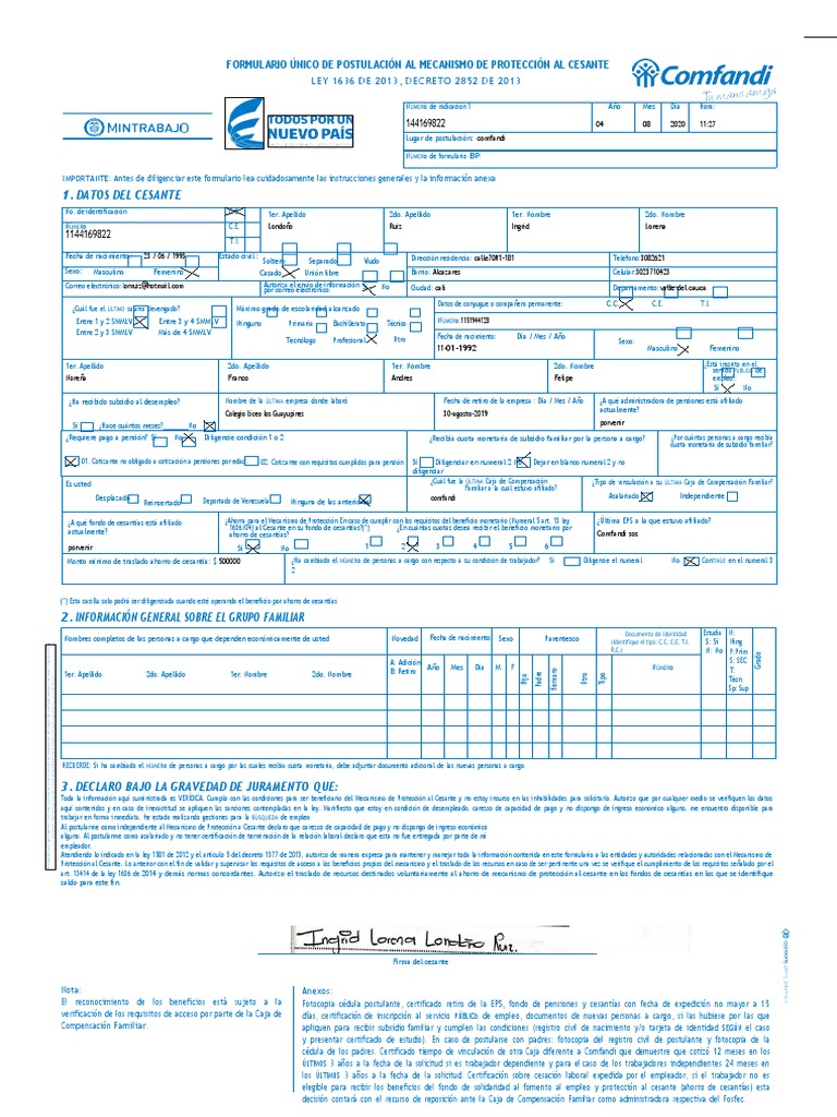Formulario Postulacion Subsidio Desempleo | PDF | Pensión | Desempleo