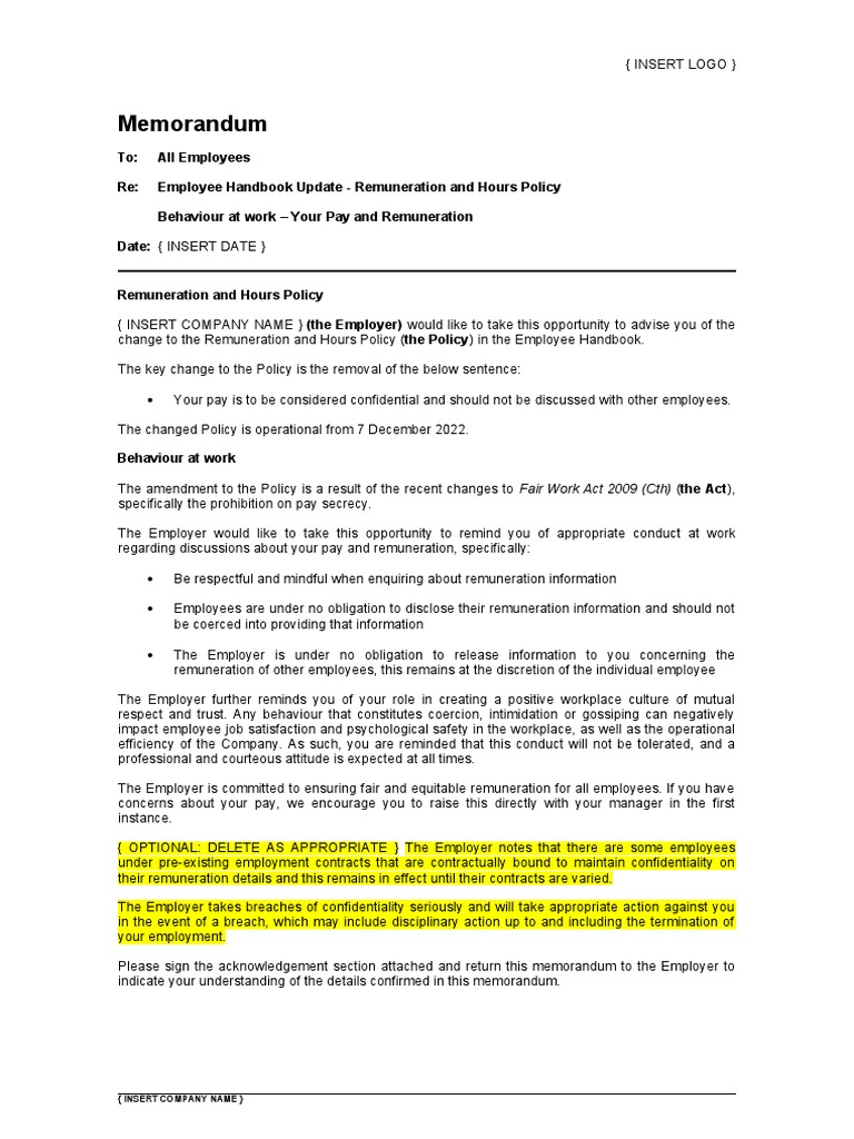 EMP20221209 - Memorandum Pay Secrecy | PDF | Employment | Confidentiality