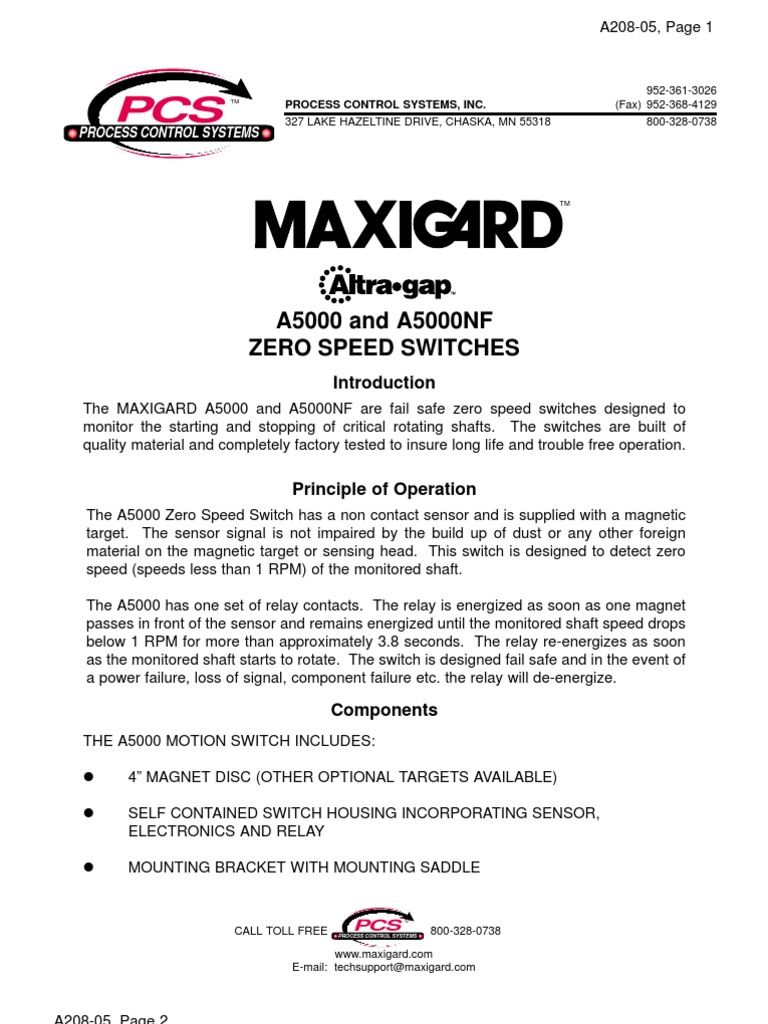 A5000 - Zero Speed Switch | PDF | Relay | Switch
