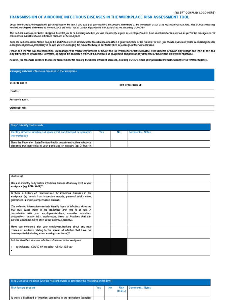FORM - Airborne Infectious Diseases Risk Assessment Tool - v1.0 | PDF ...