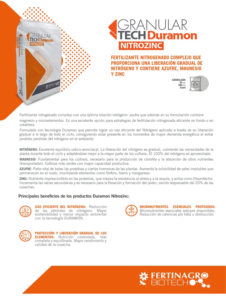 Duramon Nitrozinc Ficha Tecnica Comprimido | PDF | Fertilizante | Química