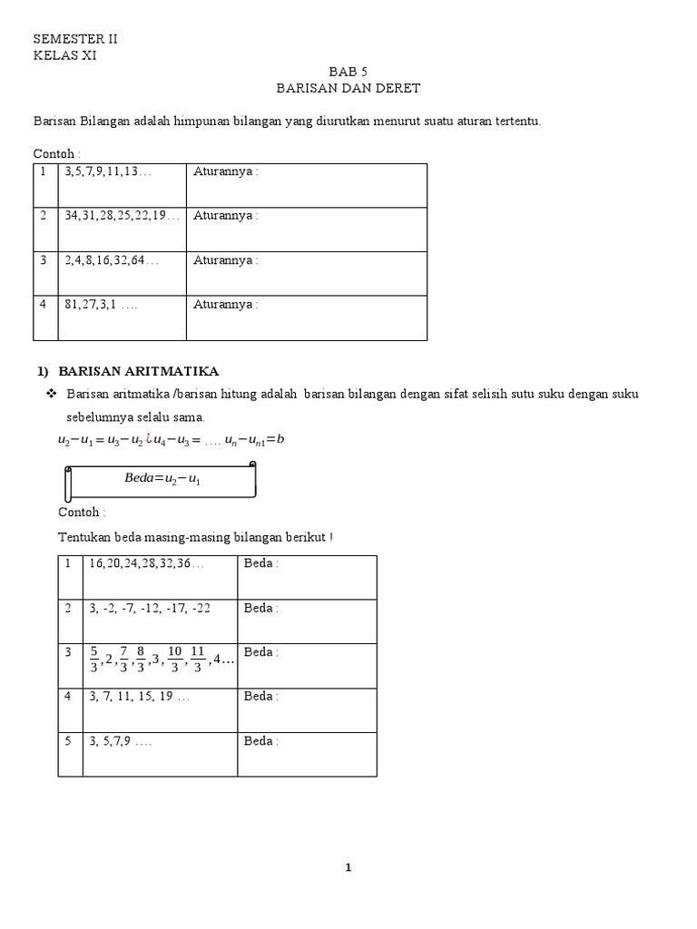 Rumus dan Contoh Barisan Aritmatika | PDF