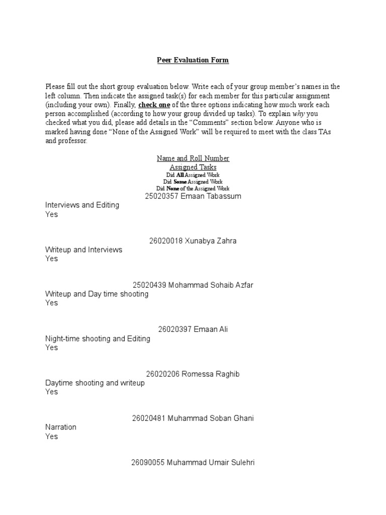 Peer Evaluation Form Edited | PDF