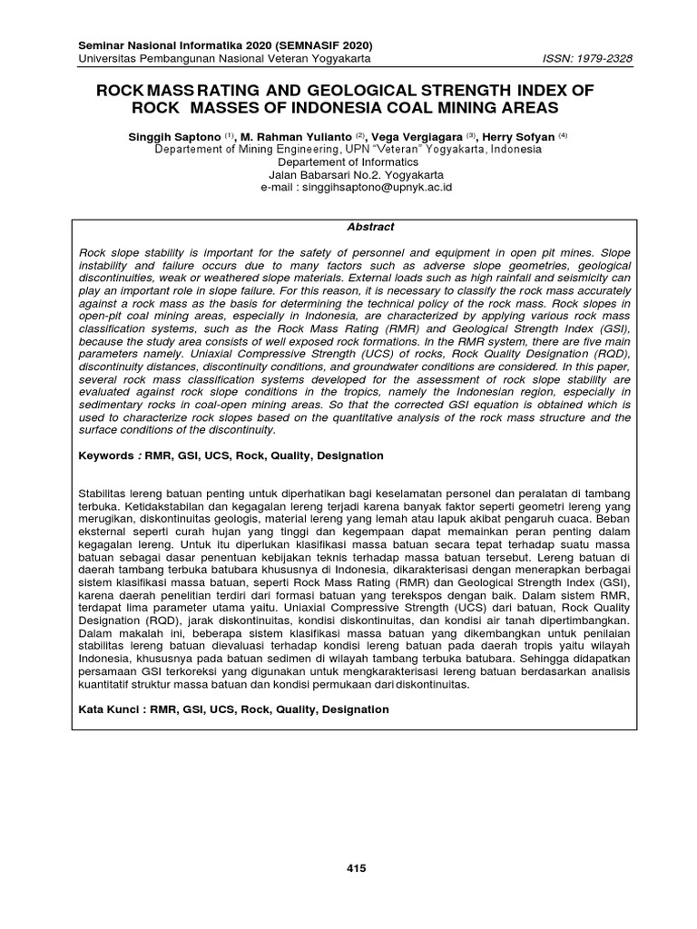 Jurnal RMR Pak Singgih | PDF | Rock (Geology) | Applied And Interdisciplinary Physics