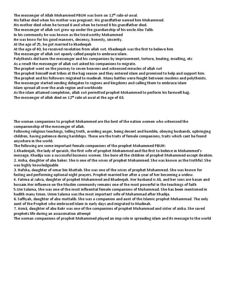 Arabic Summary Bba 4th Sem | PDF | Muhammad | Abrahamic Religions